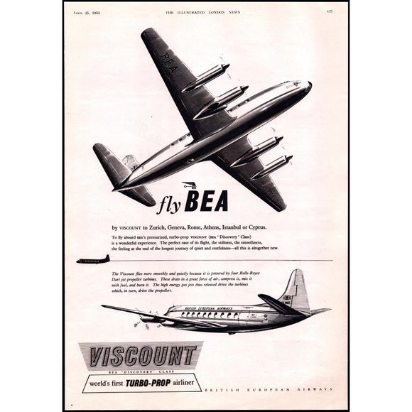 BEA | Art | 953 Bea British European Airlines Vintage Print Ad Viscount ...